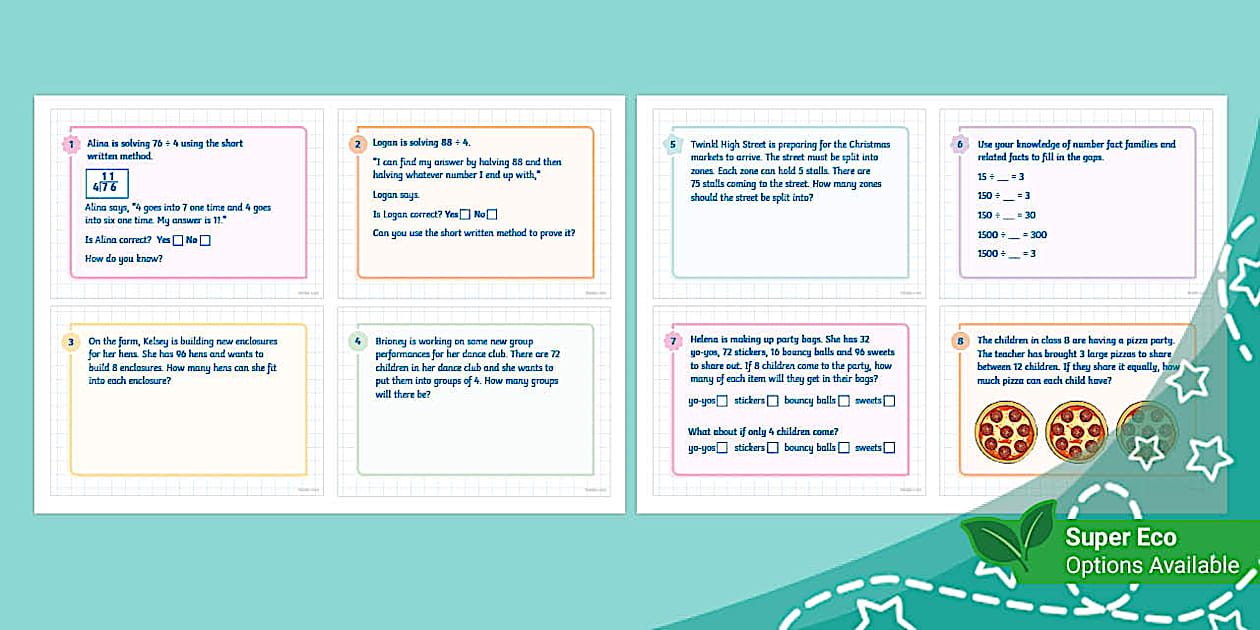 Division: Challenge Cards (Ages 7 - 8) (teacher made)