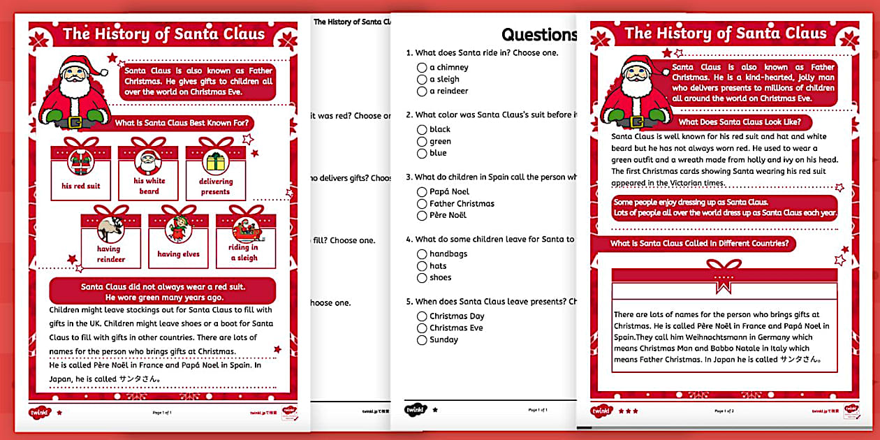 The History of Santa Claus- English Reading Comprehension