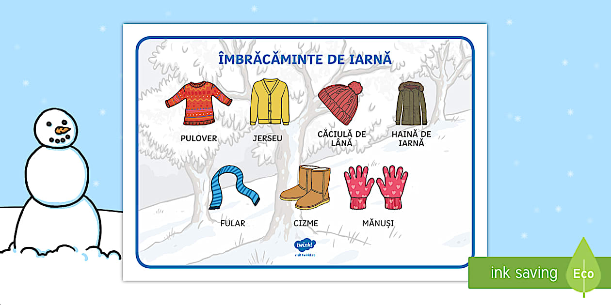 Îmbrăcămintea de iarnă Planșă cu vocabular - Twinkl