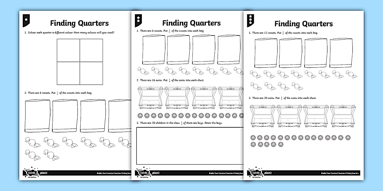 PlanIt Maths Y1 Fractions Finding Quarters Differentiated Home Learning