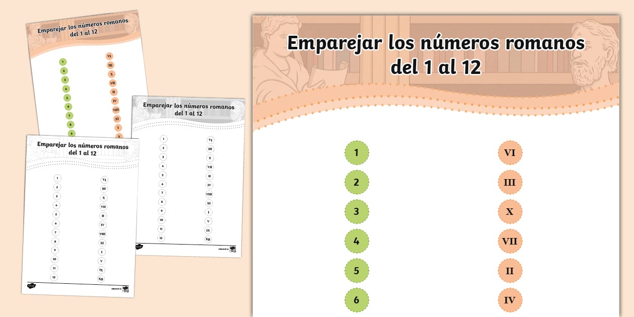 Ficha de actividad: Empareja los números romanos - 1 al 12