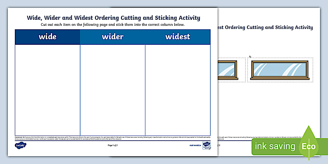 Wide, Wider, Widest Cutting and Sticking Activity - Twinkl