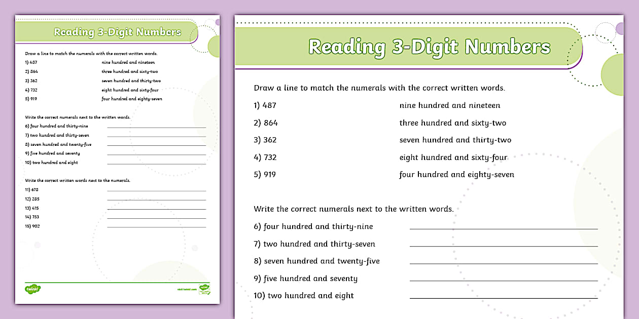 Reading 3-Digit Numbers Worksheet / Worksheet - Twinkl
