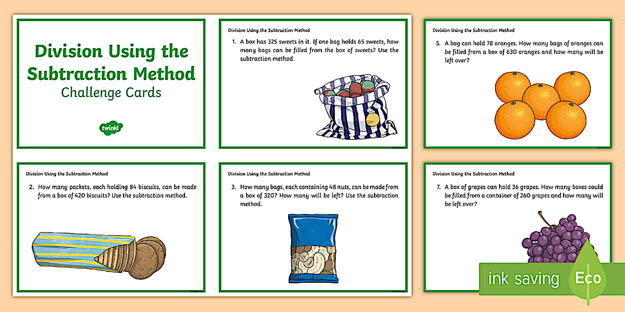 Division Using the Subtraction Method Challenge Cards