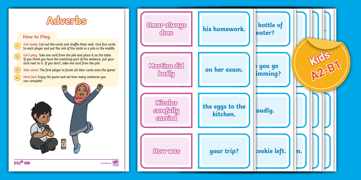 ESL Adverbs Matching Game for Kids (teacher made) - Twinkl