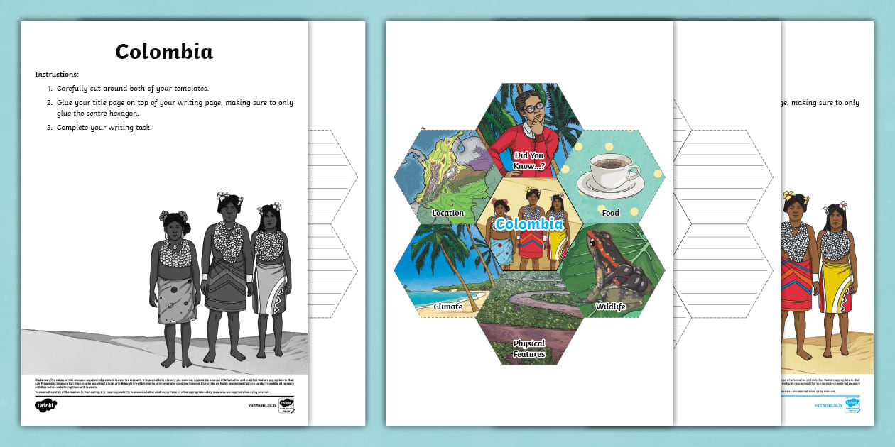 Colombia Hexagon Writing Template (Teacher-Made) - Twinkl