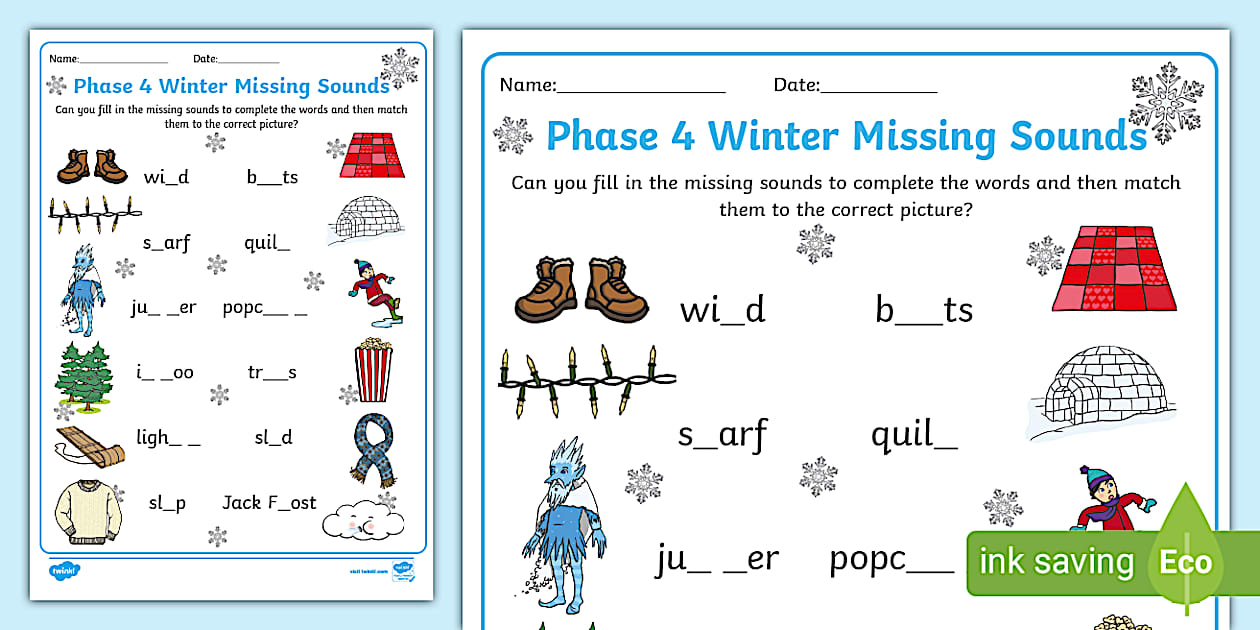 Black and White Phase 4 Winter Missing Sounds (teacher made)