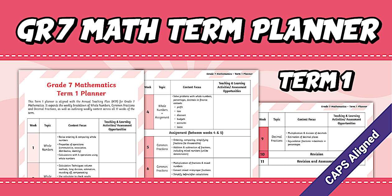 Grade 7 Maths Term 1 Planner (CAPS)