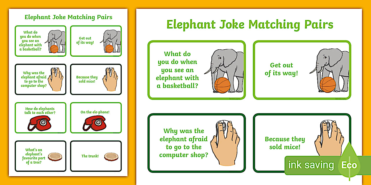 Elephant Joke Matching Pairs (Teacher-Made) - Twinkl