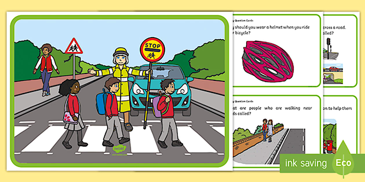 Road Safety Scene and Question Cards (teacher made) - Twinkl