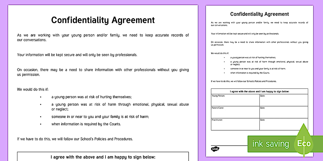 Young People and Families Confidentiality Agreement - Twinkl