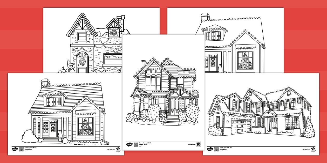 Christmas House Colouring Pages (teacher made) - Twinkl