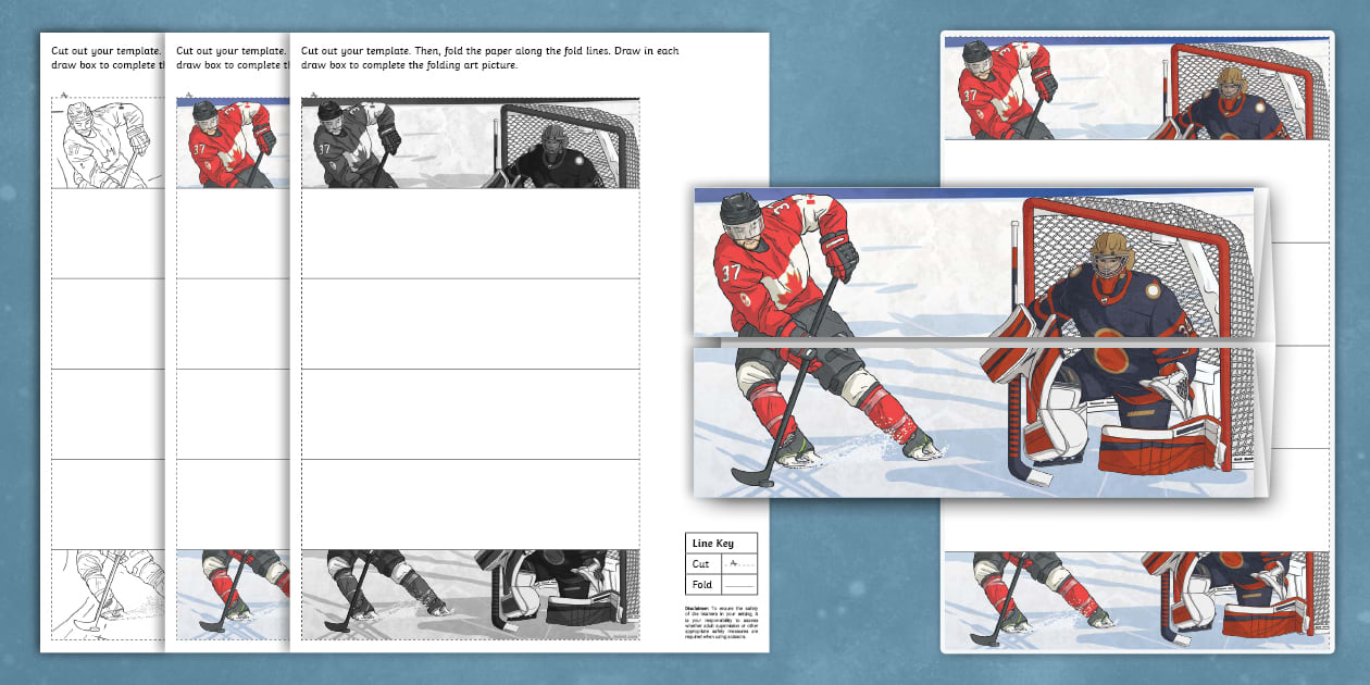 Ice Hockey Folding Art Template (teacher made) - Twinkl