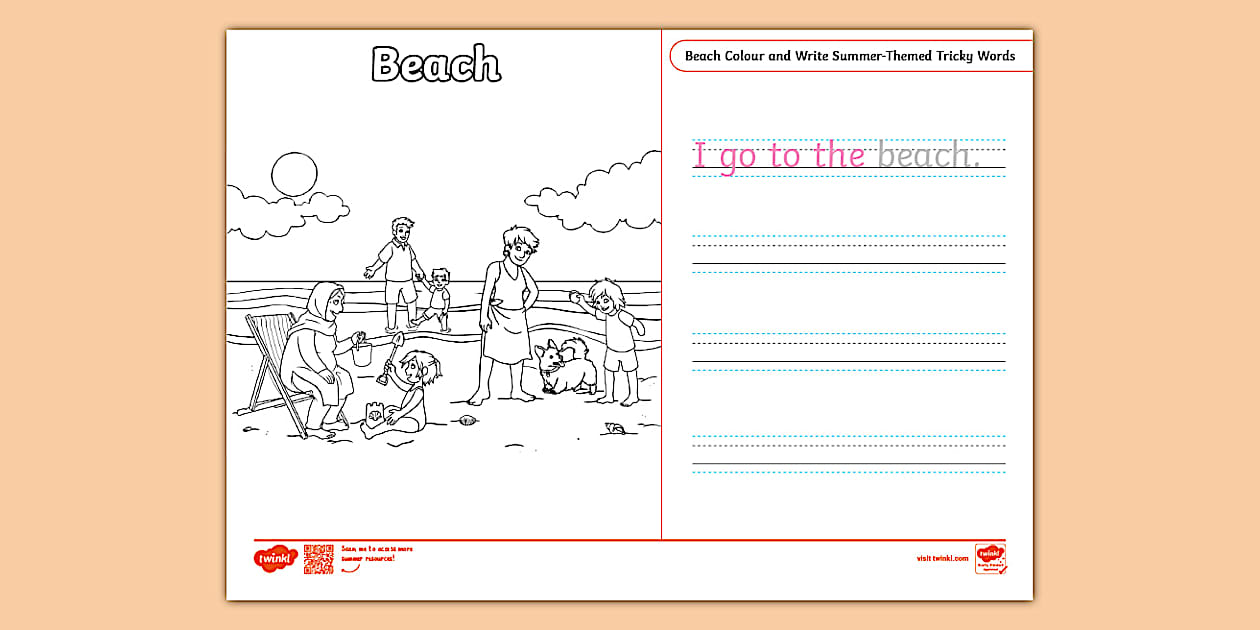 Beach Colour and Write Summer-Themed Tricky Words - Twinkl