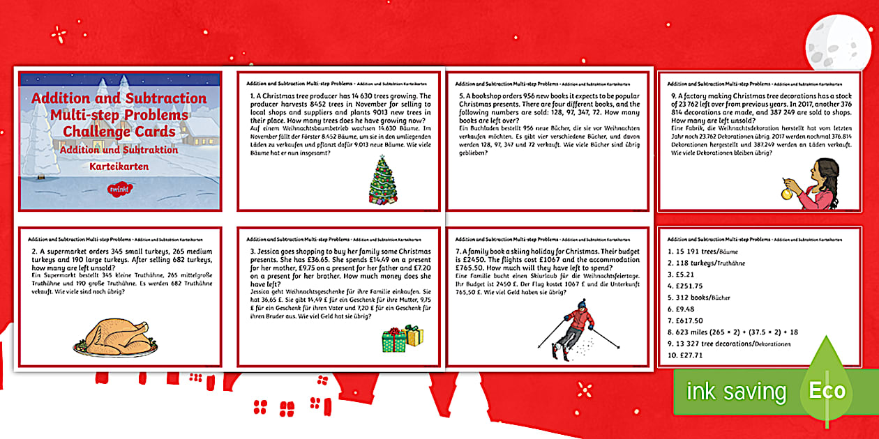 UKS2 Addition and Subtraction Multi step Word Problems Christmas Maths