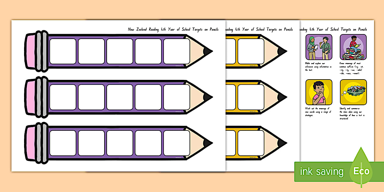 New Zealand Reading 4th Year of School Targets on Pencils Assessment ...