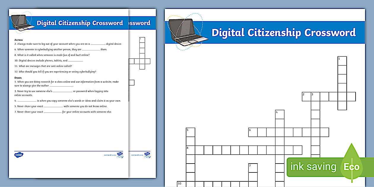 NZ Digital Citizenship Crossword (teacher made) - Twinkl