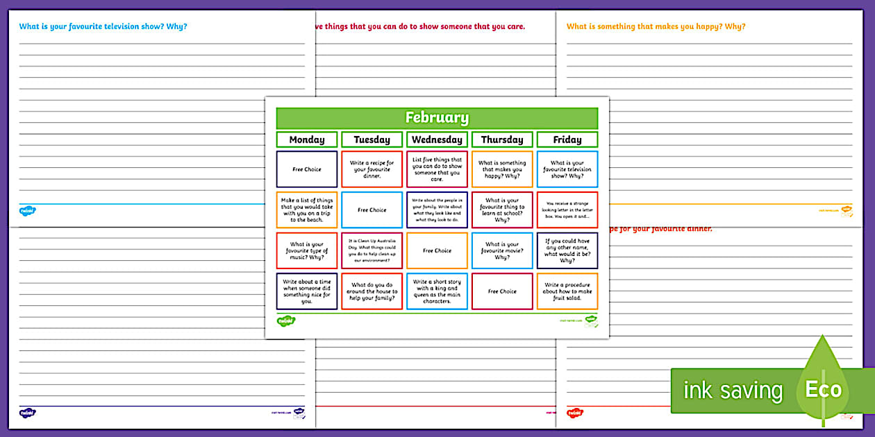 Editable February Writing Prompts Display Calendar - Twinkl