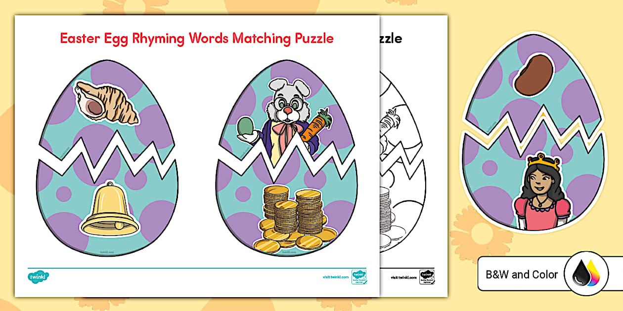 Easter Egg Rhyming Words Matching Puzzle (teacher made)