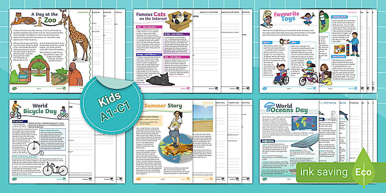 ESL June Reading Comprehension Pack for Young Learners