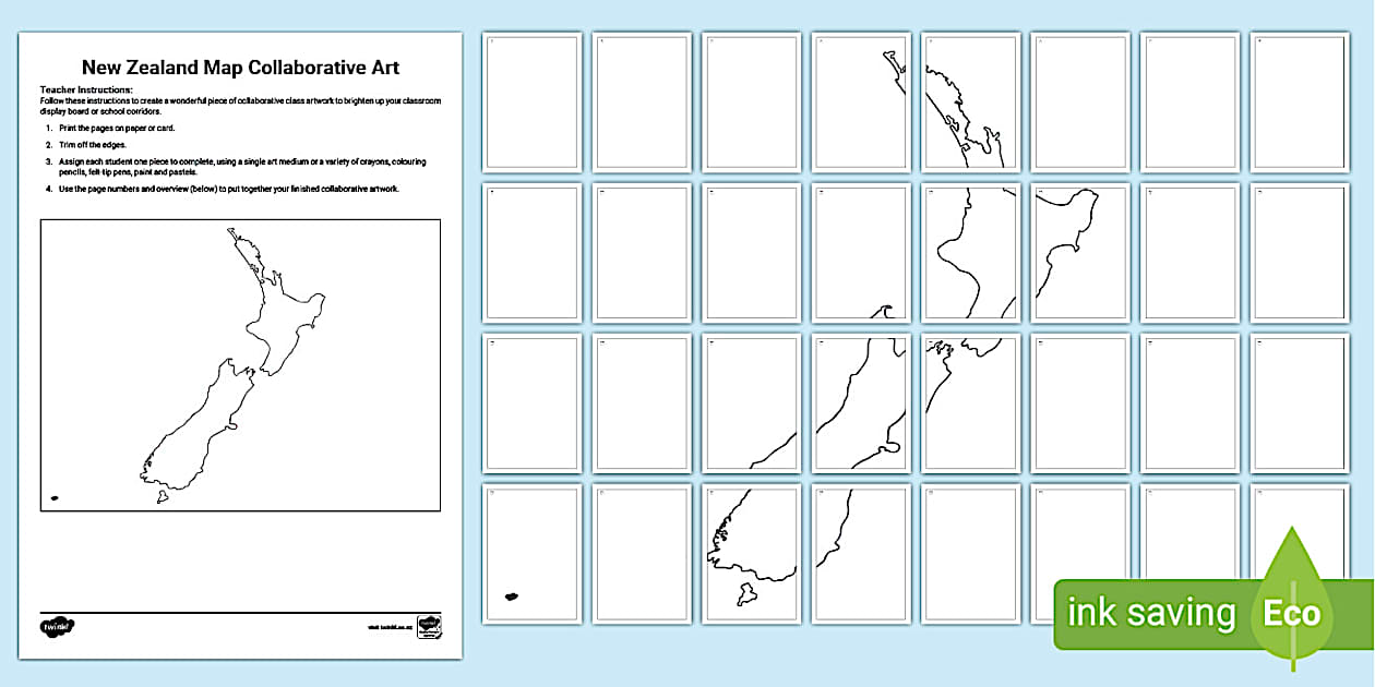 New Zealand Map Outline Collaborative Art - Twinkl NZ