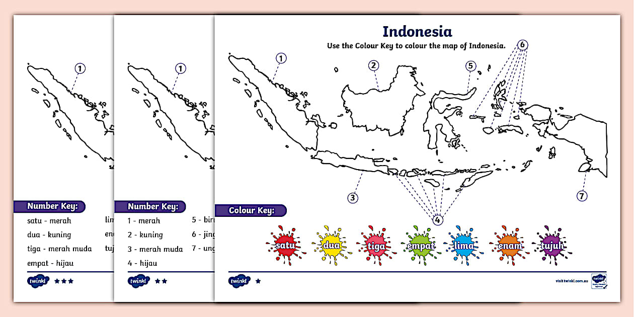 Differentiated Indonesian Map Colour by Numbers - Twinkl