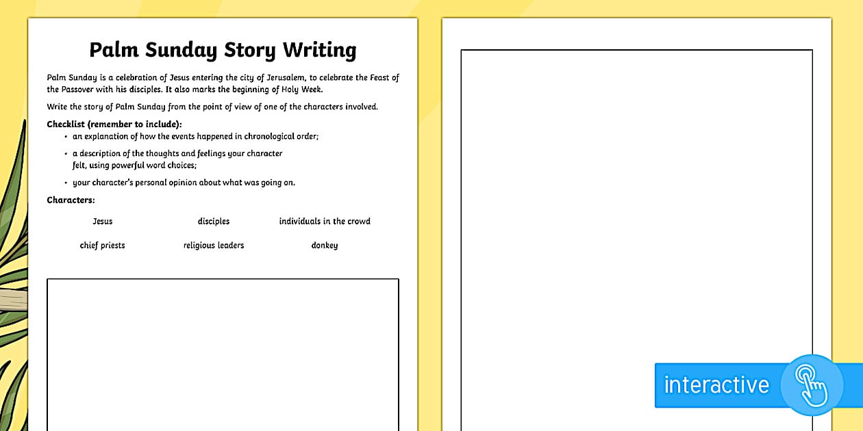 Palm Sunday Character Story Writing Worksheet (teacher made)