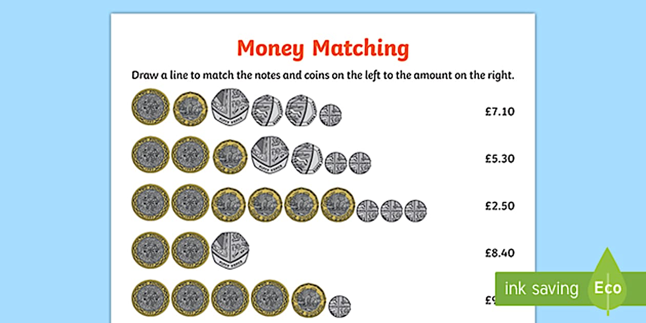 UK Money Matching Worksheet / Worksheet - Twinkl