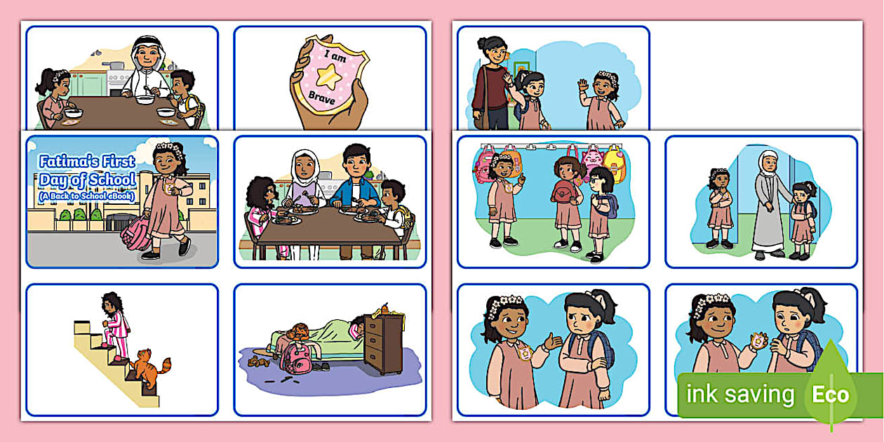 Fatima's First Day of School - Story Sequencing Cards