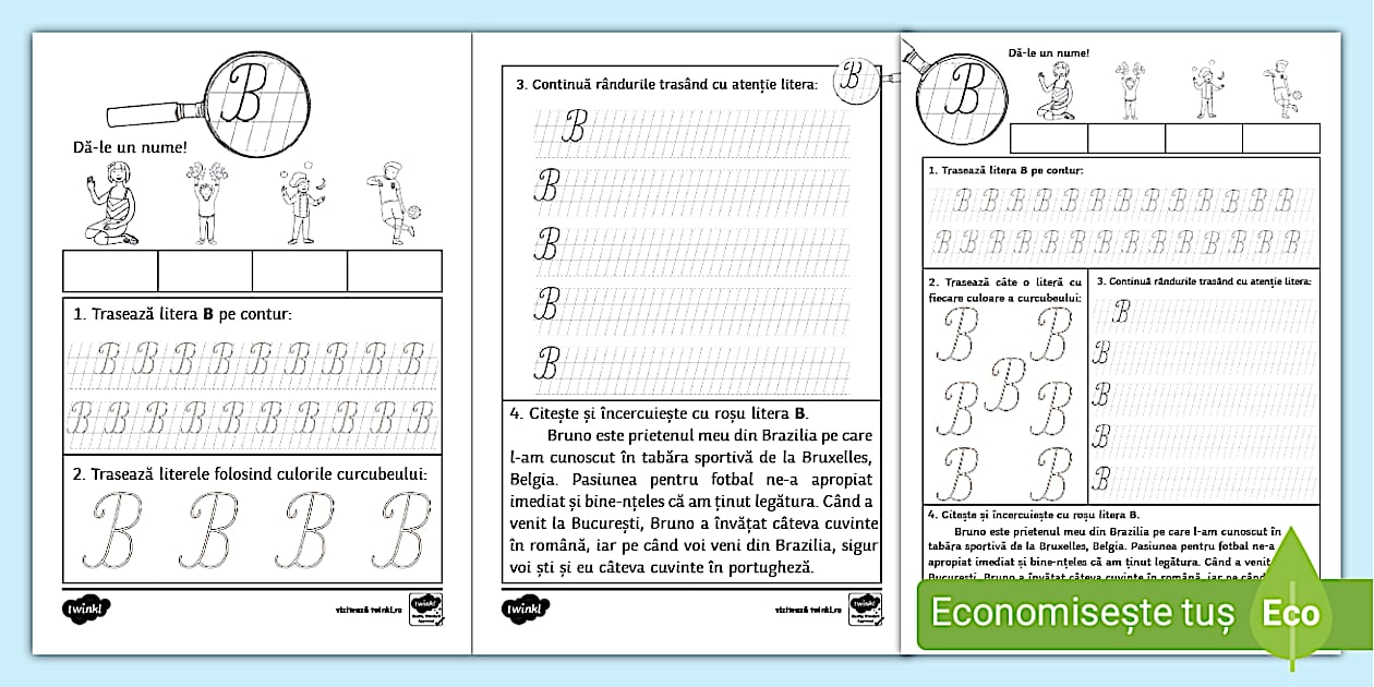 Trasarea literei „B” de mână - Fișă de activitate