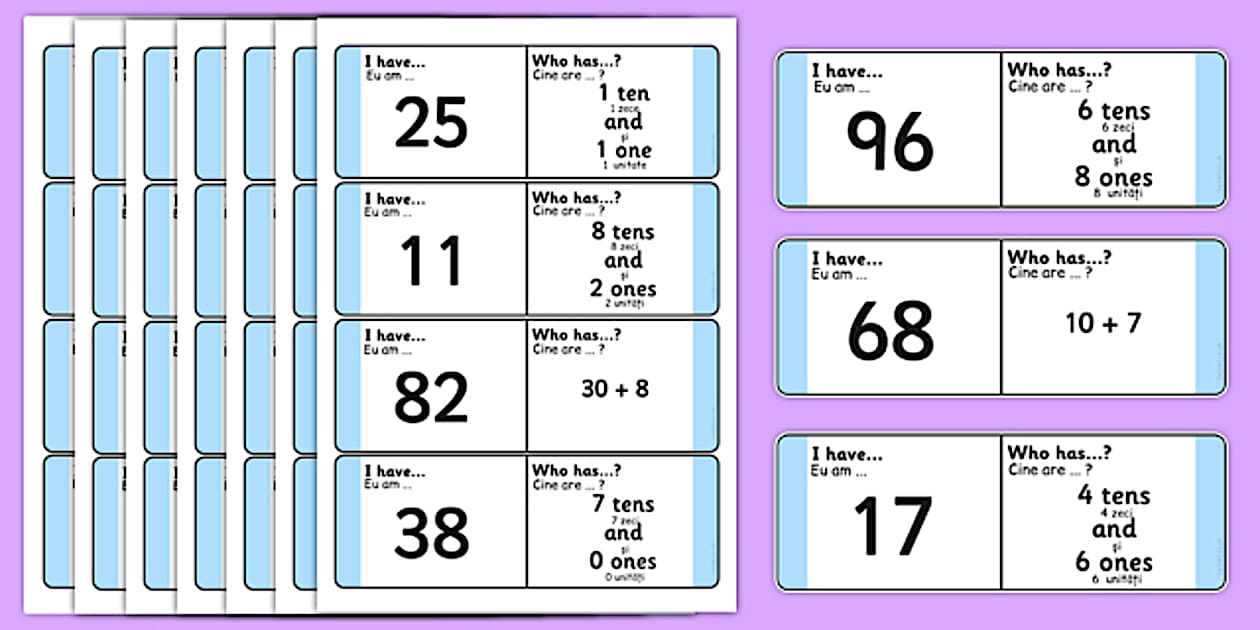 Place Value Loop Cards 2 Digits Romanian Translation
