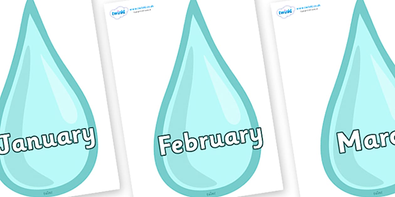 Cursive Months of the Year on Water Drops (teacher made)