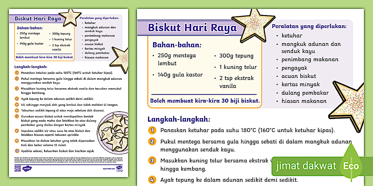 Resepi Biskut Hari Raya Aidilfitri - Biskut Raya - Twinkl
