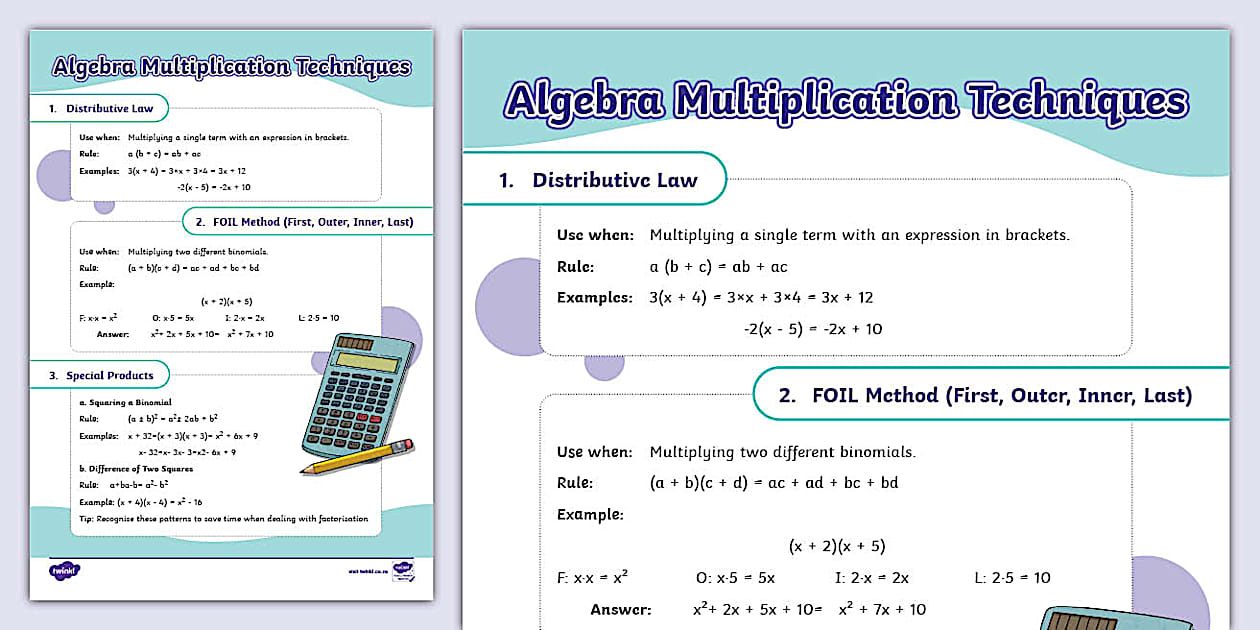Algebra Multiplication Rules and Techniques Fact File
