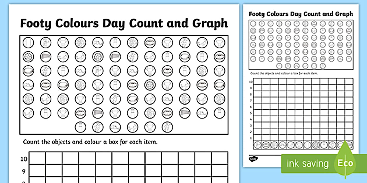 QLD Footy Colours Count and Graph Worksheet (Lehrer gemacht)