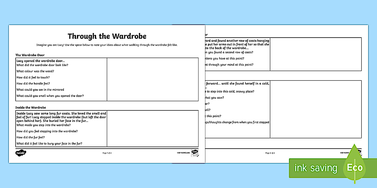 Editable Through the Wardrobe Creative Writing Planning Worksheet to ...