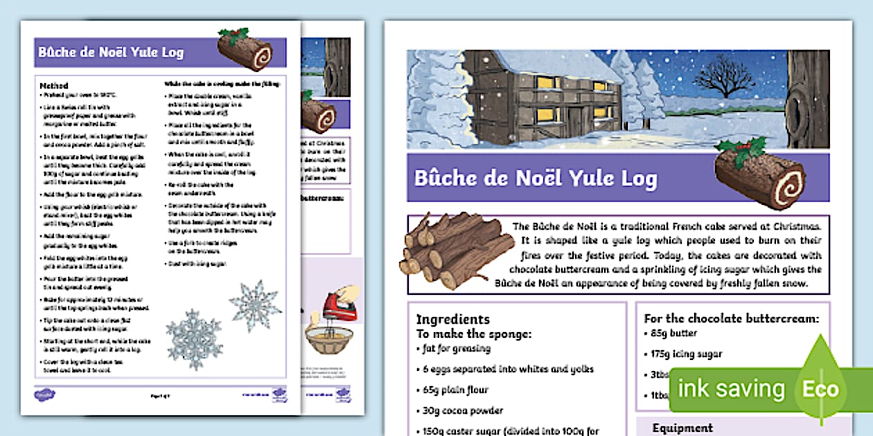 Bûche de Noël Yule Log Recipe (teacher made) - Twinkl