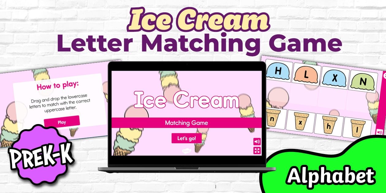 Ice Cream Letter Matching Interactive Game for PreK-K