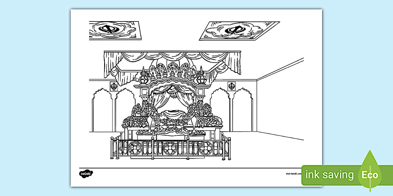 Inside of a Gurdwara Diagram Coloring Sheets (teacher made)