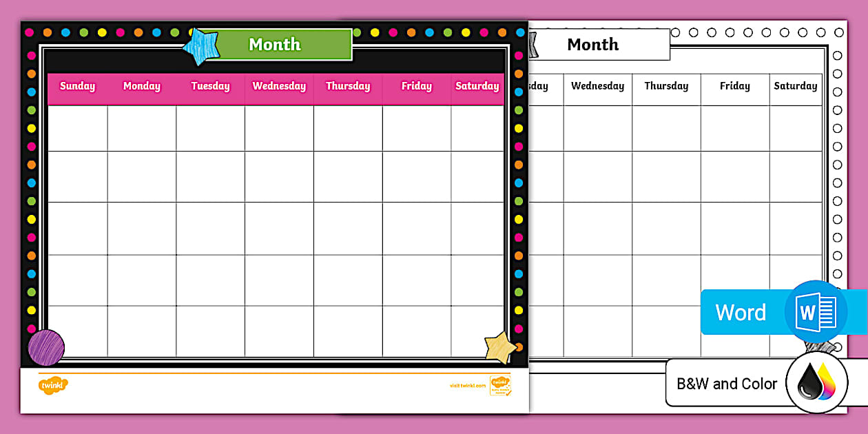 Chalkboard Classroom Editable Calendar - Twinkl