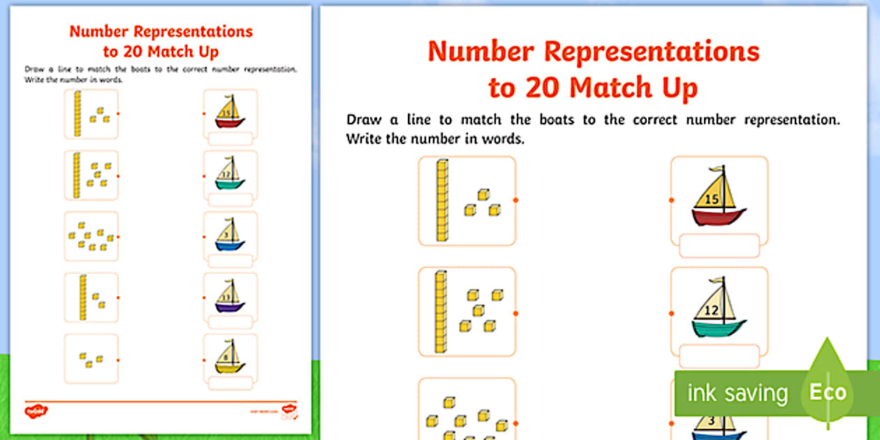 Editable Summer-Themed Matching Number Representations to 20 Worksheet