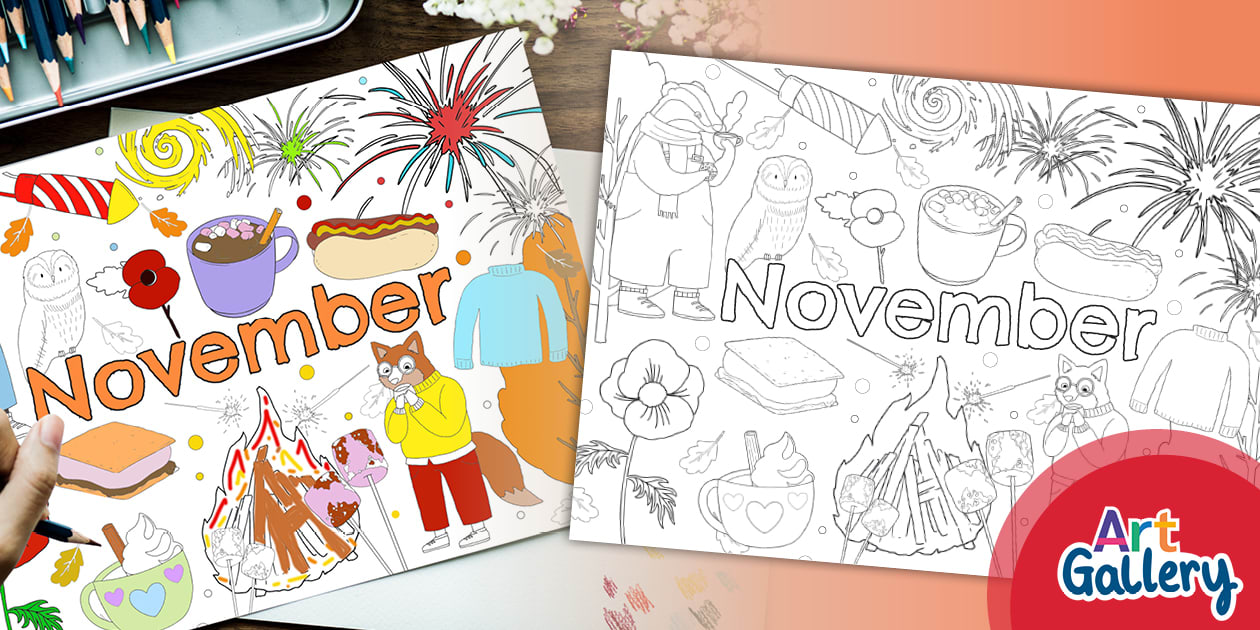 November Colouring Poster (teacher made) - Twinkl