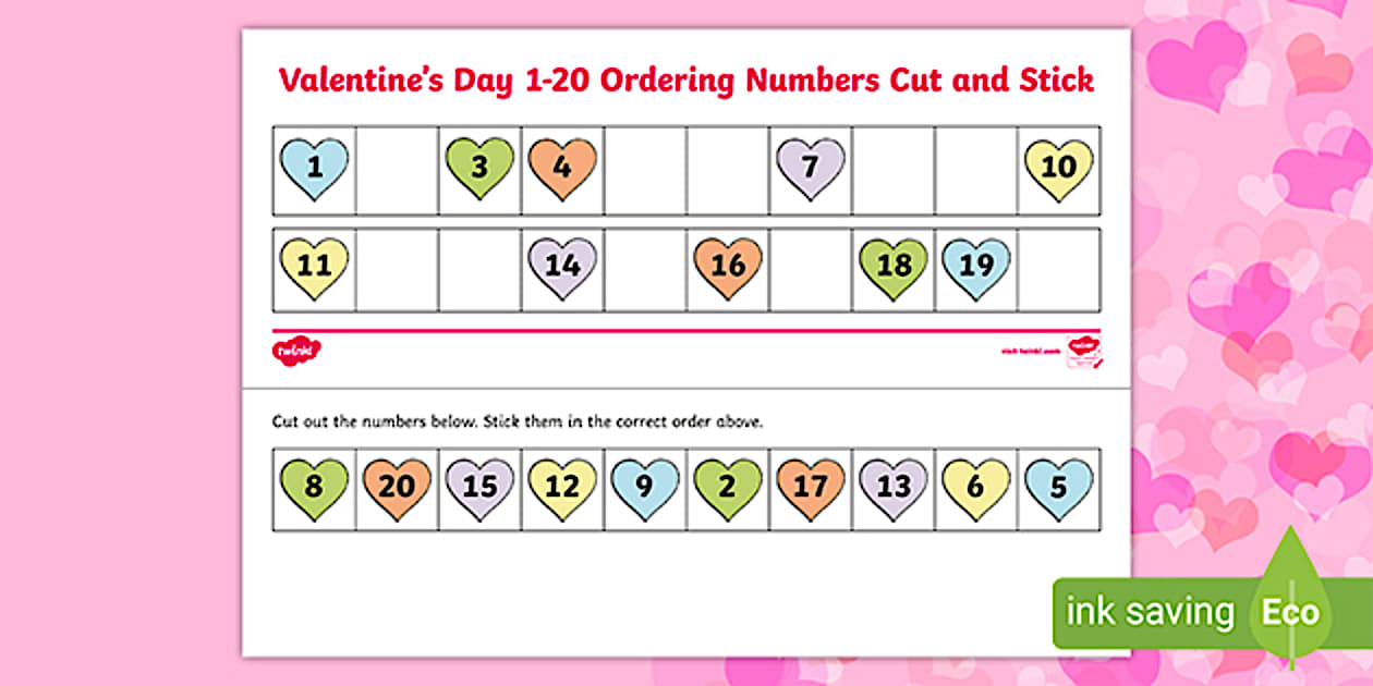 Editable Valentine's Day Numbers Cut and Stick - Twinkl