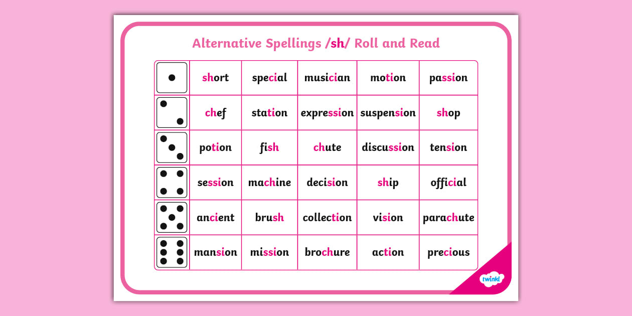 Phase 5 Roll and Read Mat /sh/ Alternative Spellings