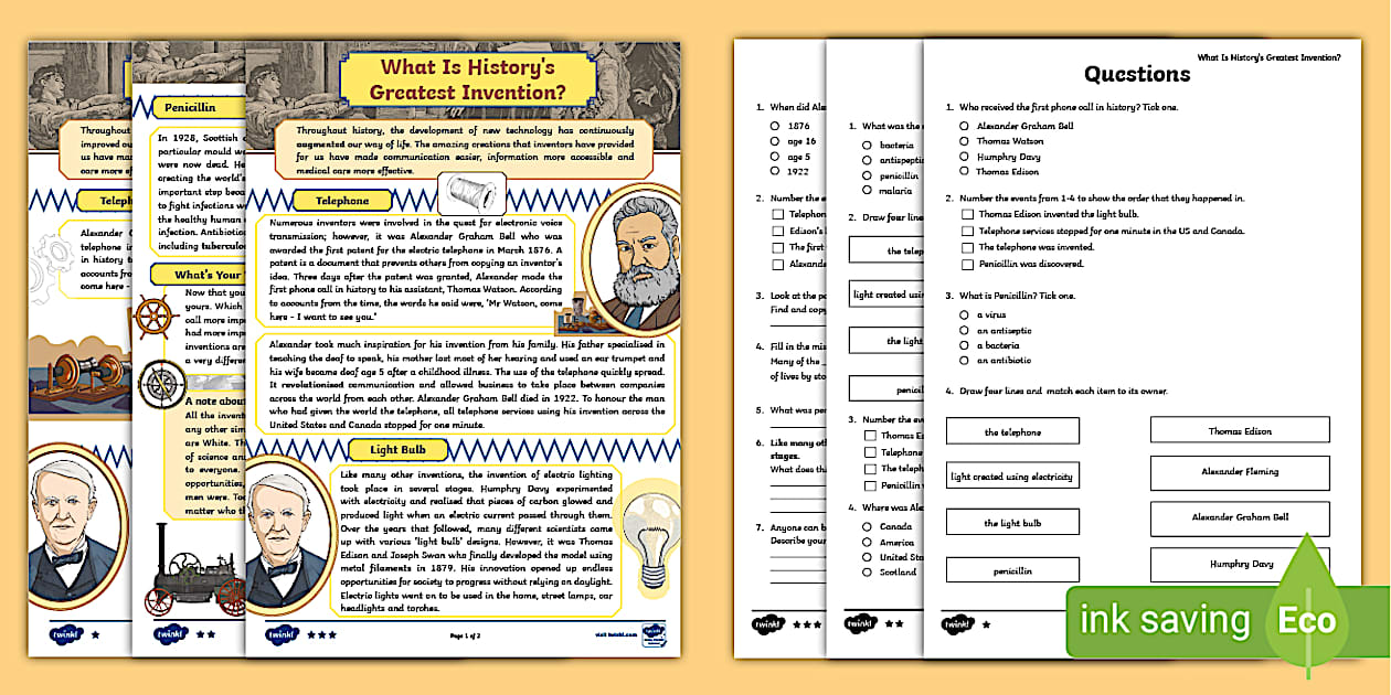 Greatest inventions reading comprehension worksheet pdf.