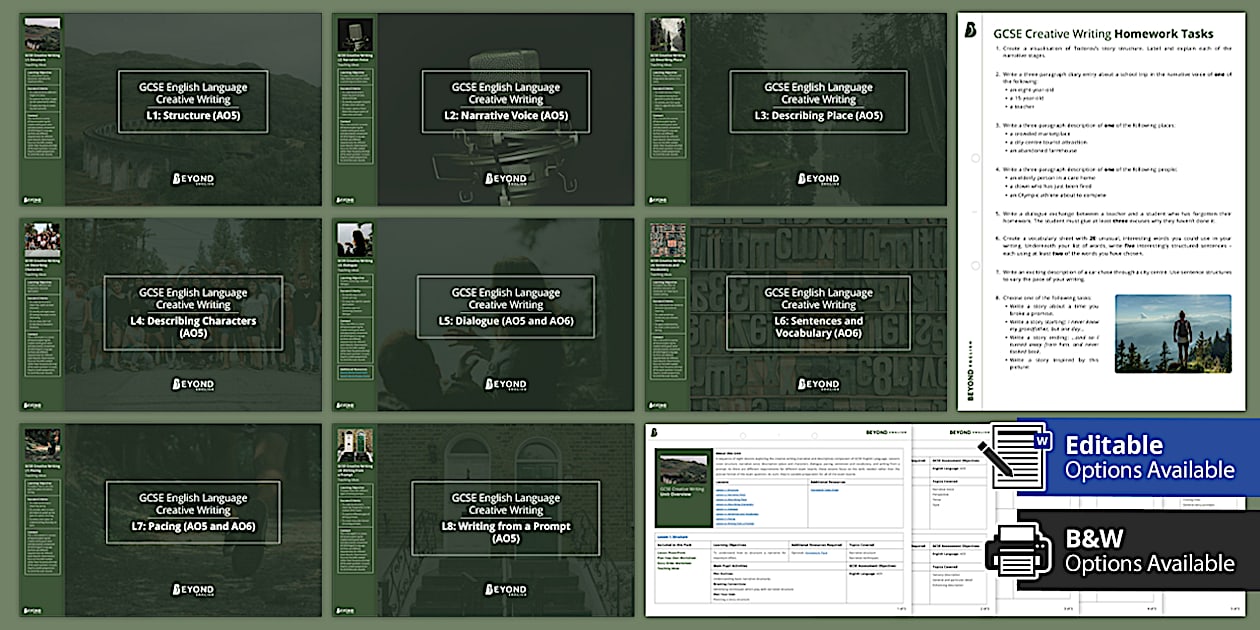 GCSE Creative Writing Questions | Full Unit Lessons Pack