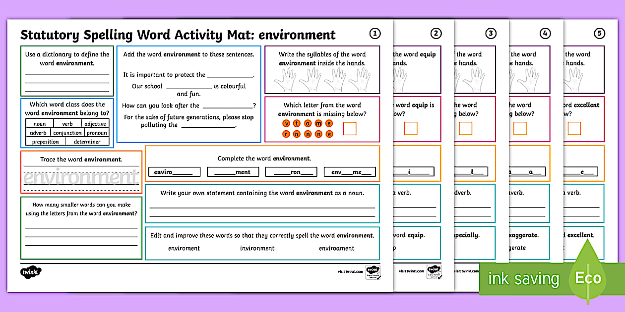 Editable Year 5 and 6 Statutory Spelling Words Activity Mat Pack 8