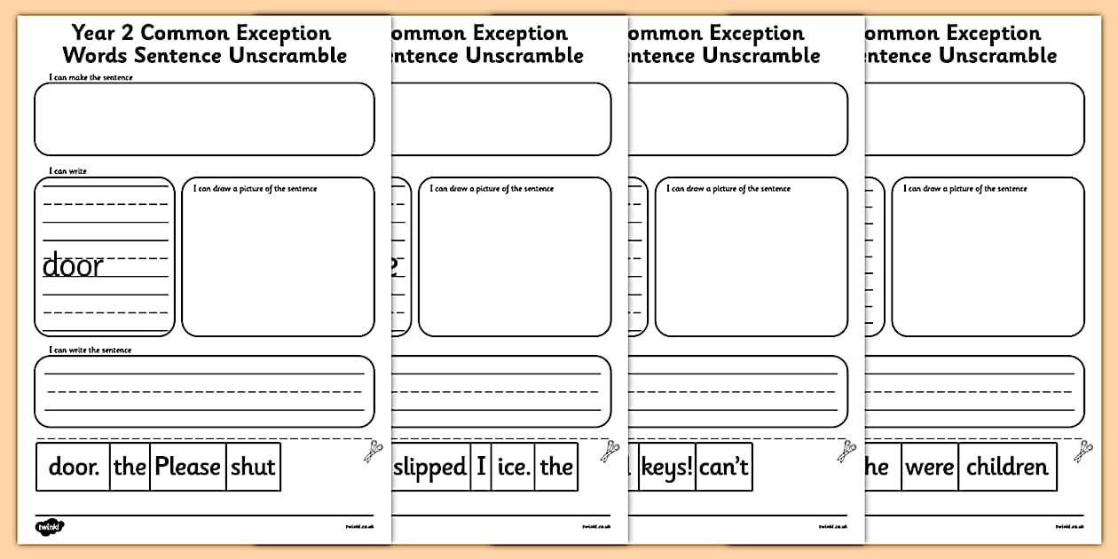 Cursive Year 2 Common Exception Words Sentence Unscramble