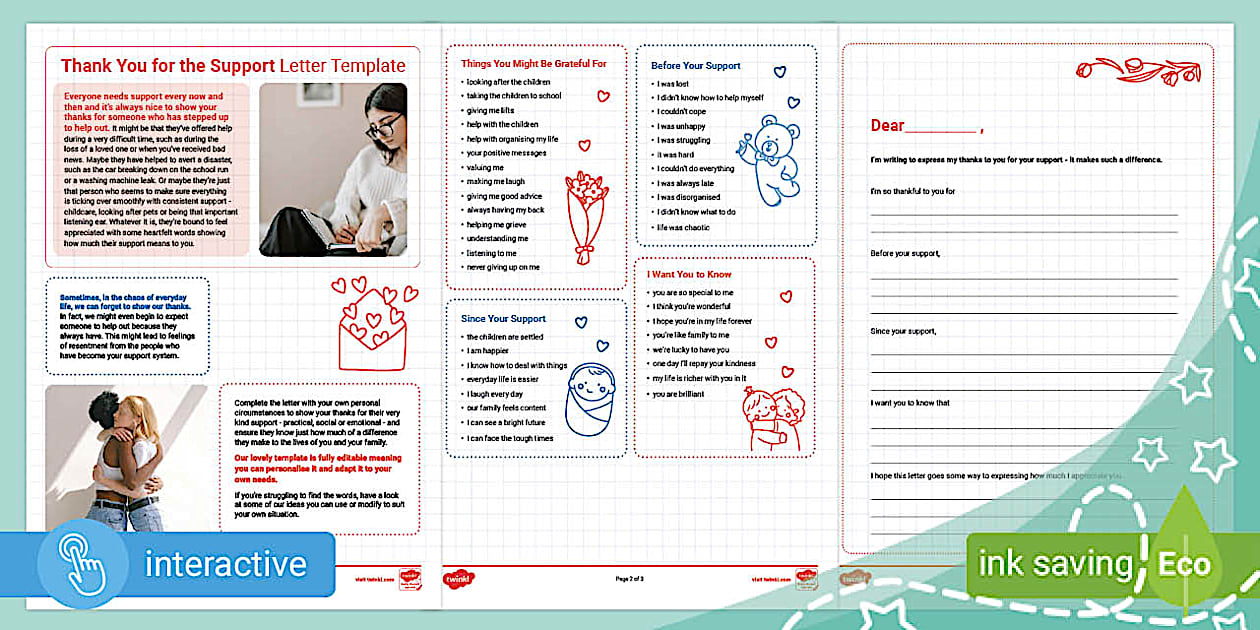 Thank You for the Support Letter Template | Parent Resource