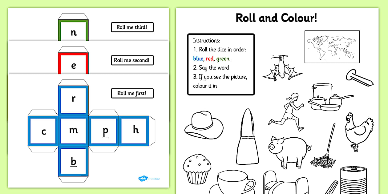 CVC Words Roll and Colour Activity - Twinkl
